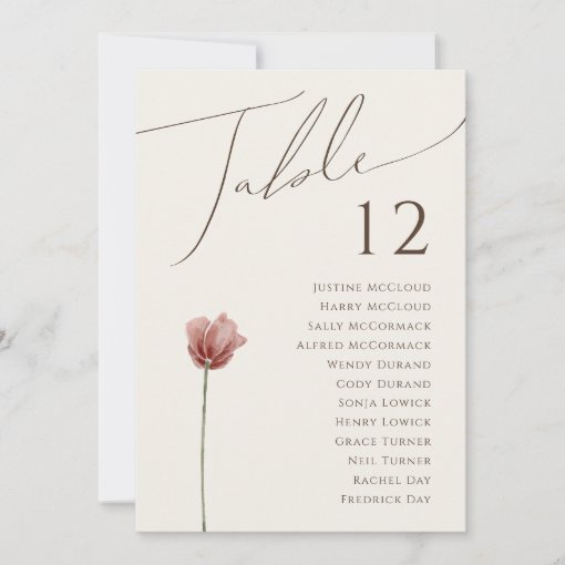 Simple Wildflower | Beige Table Number Chart | Zazzle