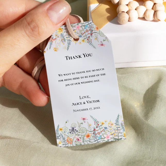 Simple Wildflower Dusty Blue Wedding Thank You Gift Tags | Zazzle