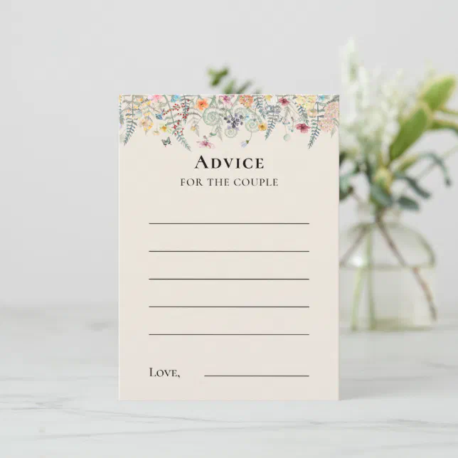 Simple Wildflower Fern Beige Wedding Advice Card | Zazzle
