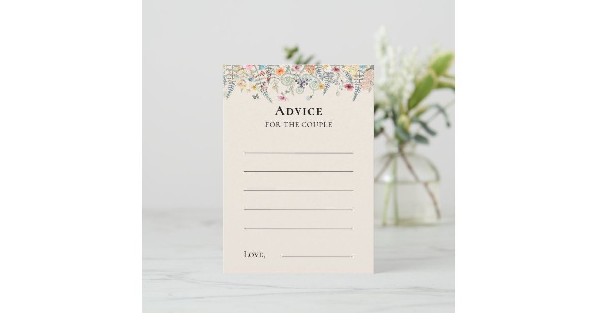 Simple Wildflower Fern Beige Wedding Advice Card | Zazzle