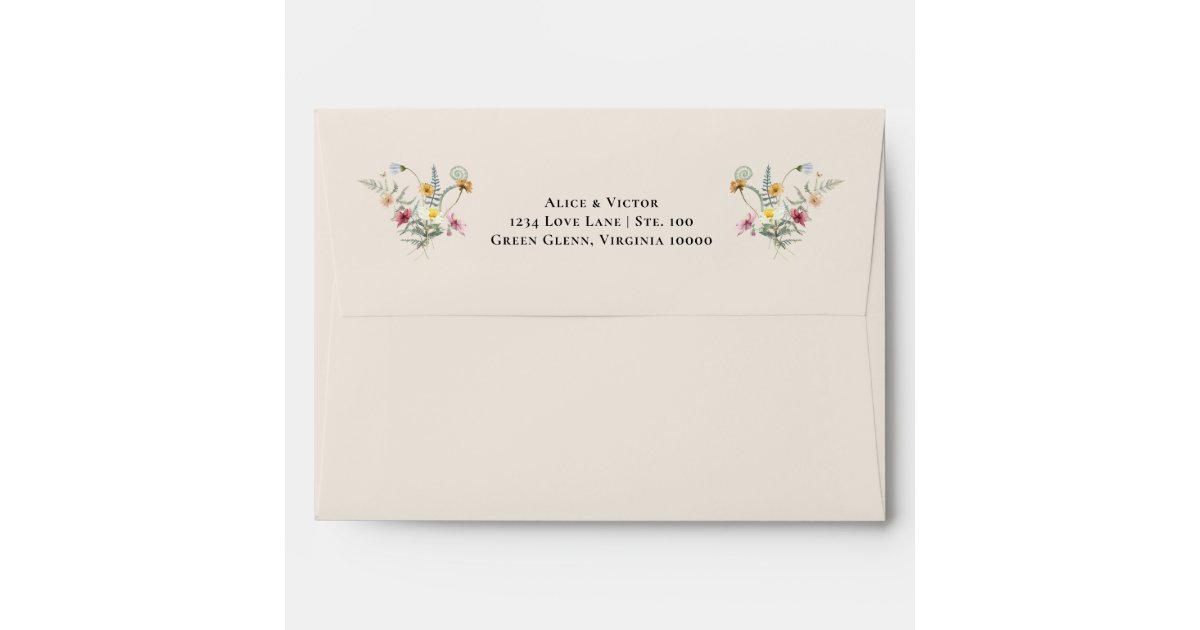 Simple Wildflower Fern Beige Wedding Mailing Envelope | Zazzle