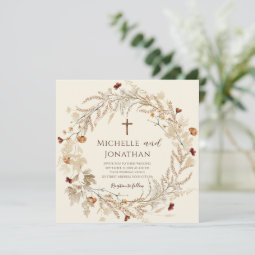Simple Wildflower Floral Christian Cross Wedding Invitation | Zazzle