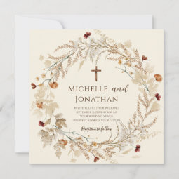 Simple Wildflower Floral Christian Cross Wedding Invitation | Zazzle