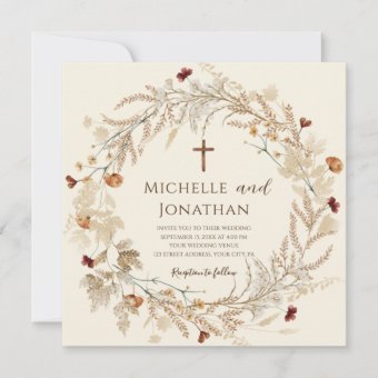 Simple Wildflower Floral Christian Cross Wedding Invitation | Zazzle