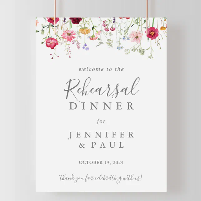 Simple Wildflower Rehearsal Dinner Welcome Poster | Zazzle