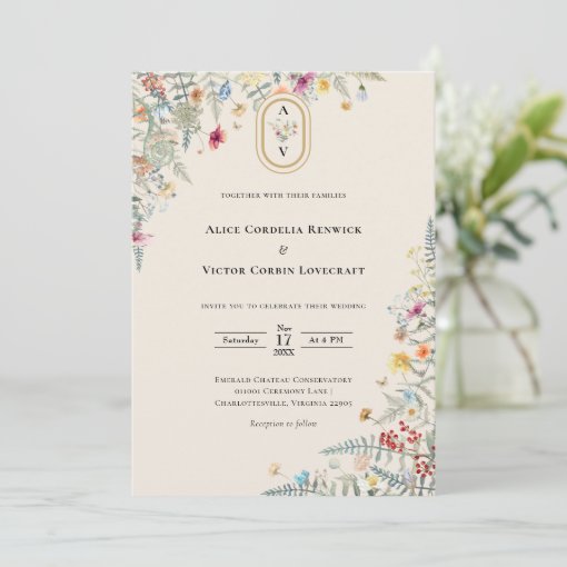 Simple Wildflower Wedding Monogram Details and Invitation | Zazzle