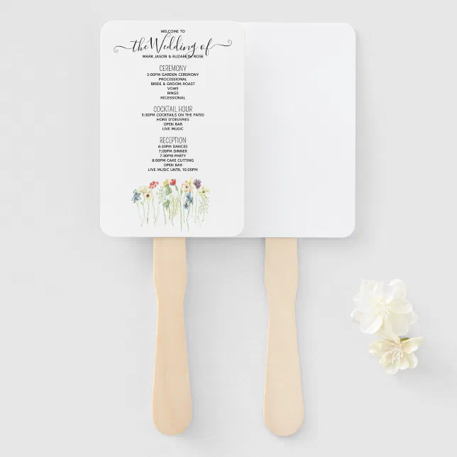 Simple Wildflower Wedding Program Hand Fan | Zazzle