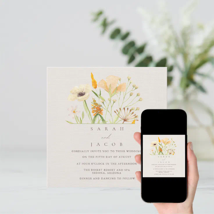 Simple Wildflowers Botanical Wedding Invitation | Zazzle