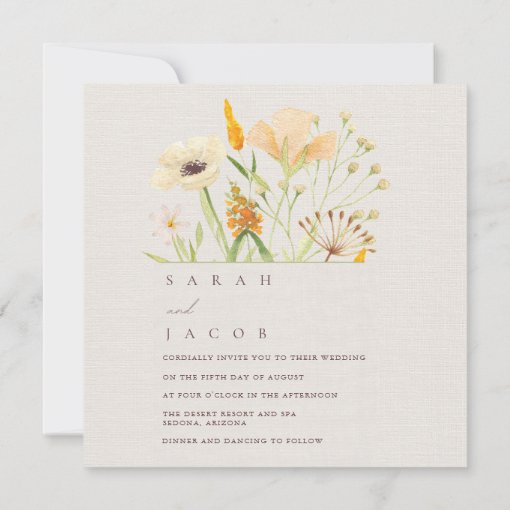 Simple Wildflowers Botanical Wedding Invitation | Zazzle