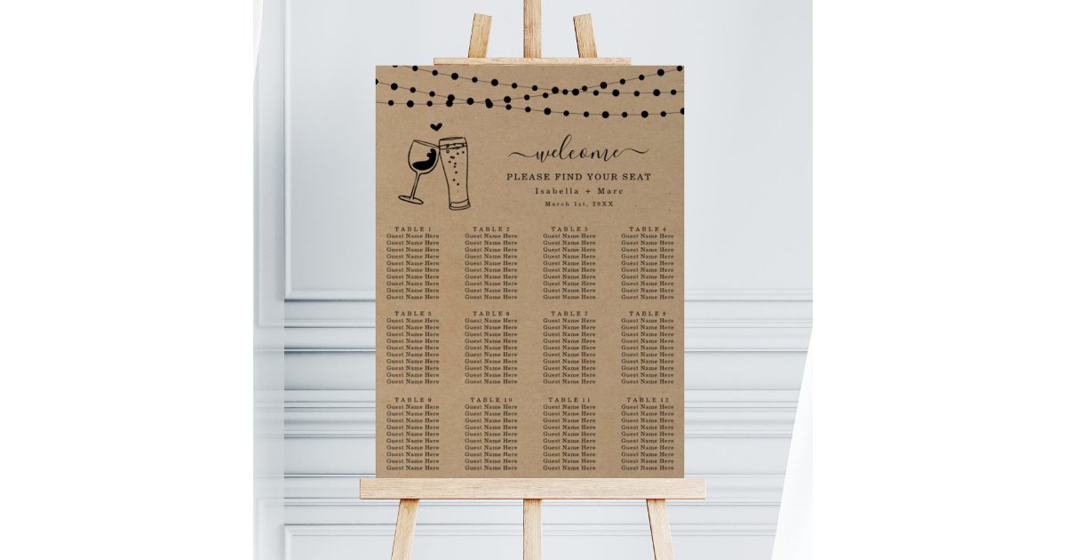 Simple Wine and Beer Toast Wedding Seating Chart Foam Board | Zazzle