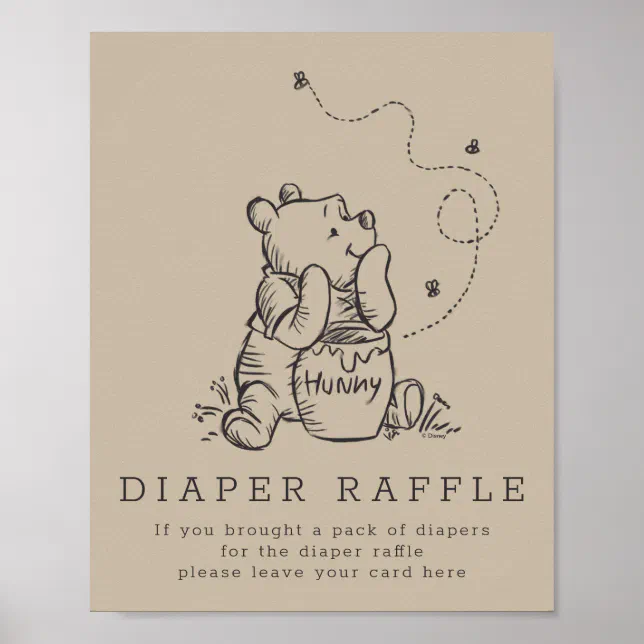 Simple Winnie the Pooh Baby Shower Diaper Raffle Poster | Zazzle
