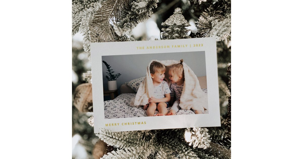 Simple Wishes | Minimalist Two Photo Foil Holiday Card | Zazzle