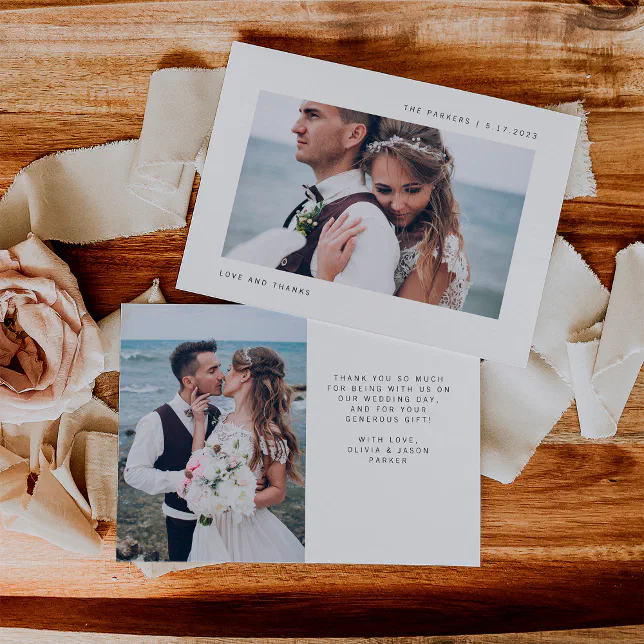 Simple Wishes | Two Photo Wedding Thank You Card | Zazzle