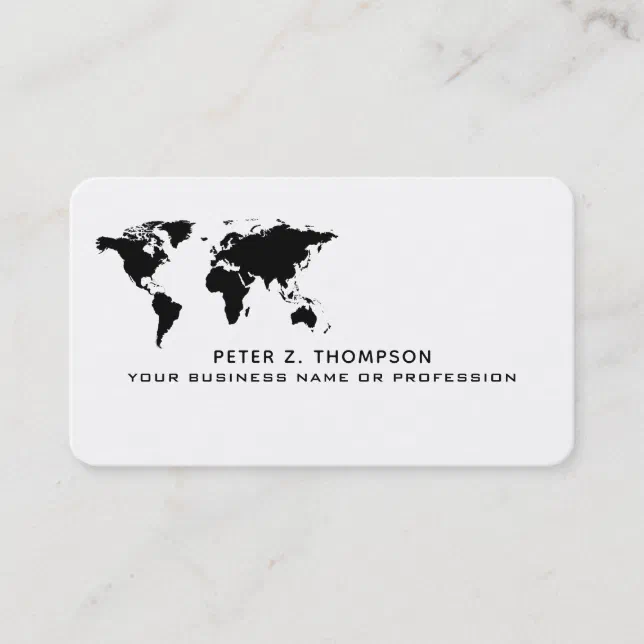 simple world map international trade black white business card | Zazzle
