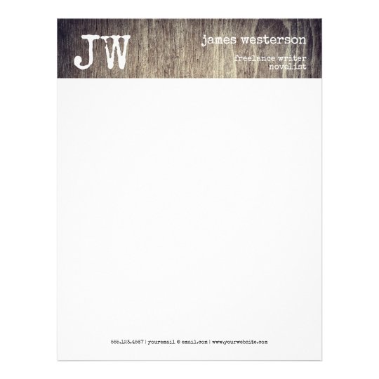 Simple Writer Monogram Rustic Wood Vintage Letterhead | Zazzle.com