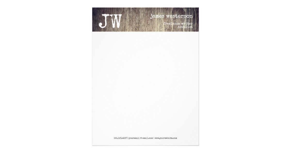 Simple Writer Monogram Rustic Wood Vintage Letterhead | Zazzle.com