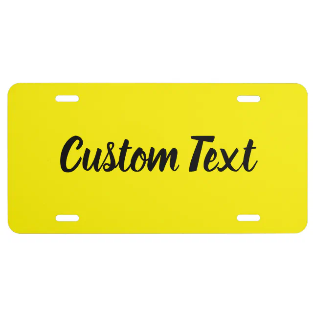 Simple Yellow and Black Script Text Template License Plate | Zazzle