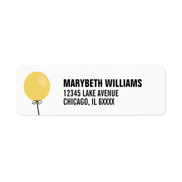 Simple Yellow Balloon Baby Shower Address Label | Zazzle