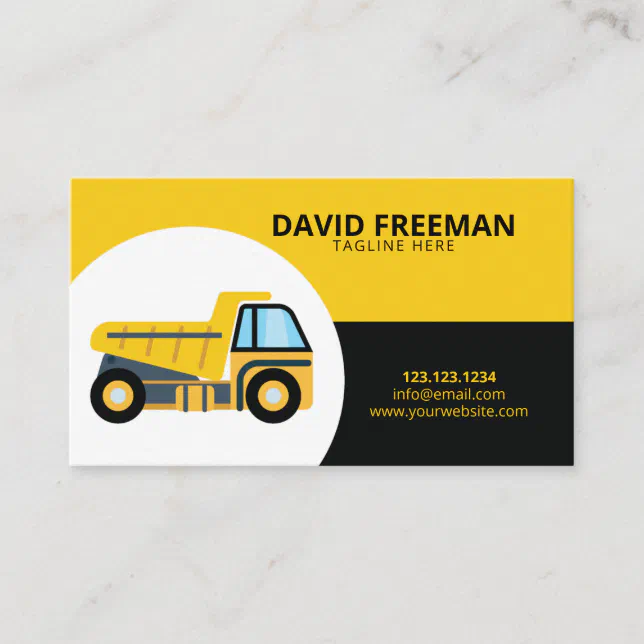 Simple Yellow & Black Dump Truck Construction Business Card | Zazzle