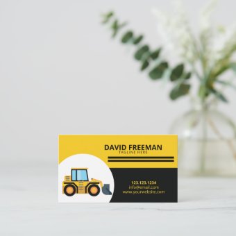 Simple Yellow & Black Front Loader Construction Business Card | Zazzle