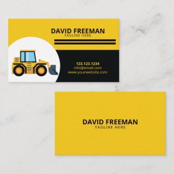 Simple Yellow & Black Front Loader Construction Business Card | Zazzle