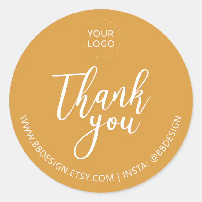 Simple Yellow Small Business Logo Thank you Classic Round Sticker | Zazzle