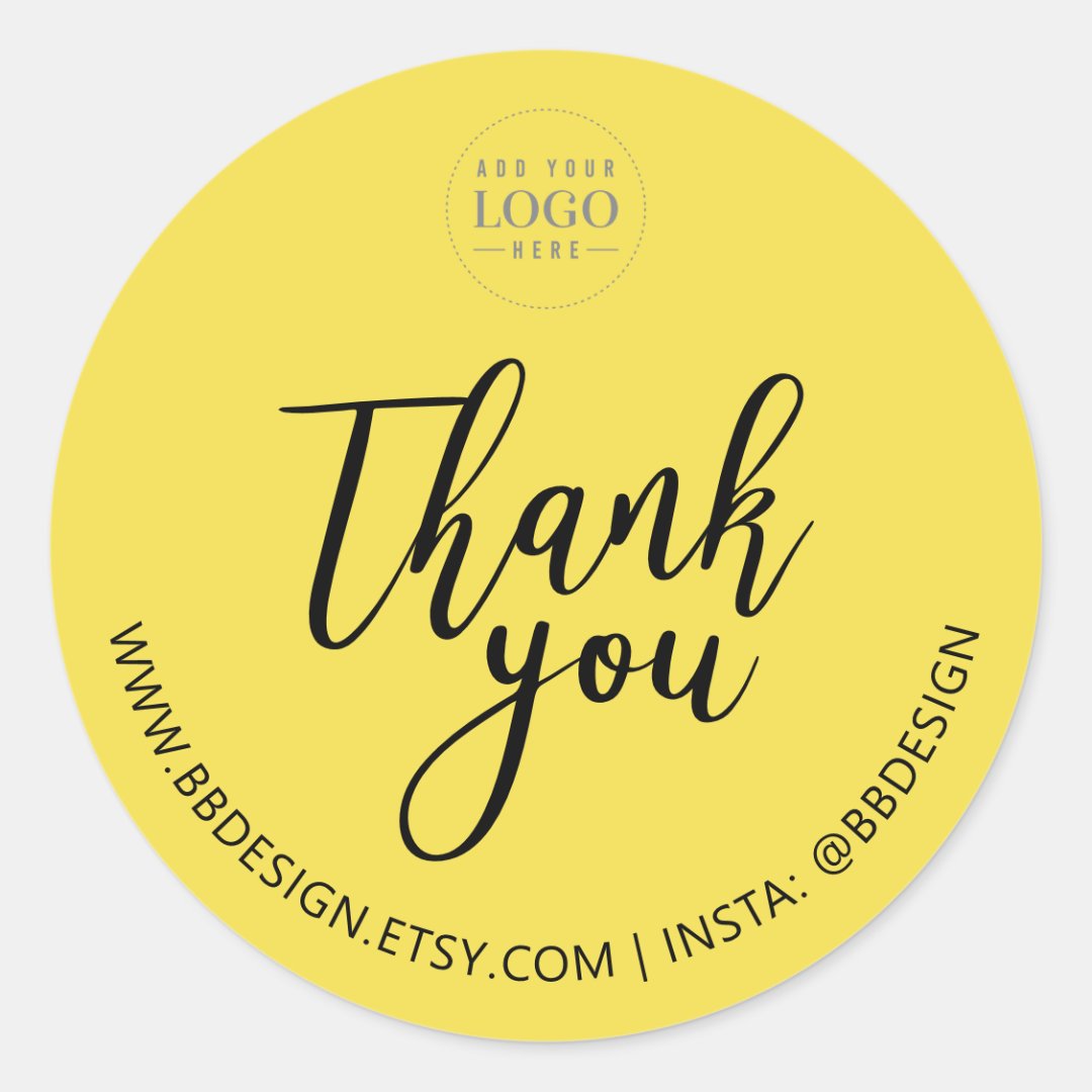 Simple Yellow Small Business Logo Thank you Classic Round Sticker | Zazzle