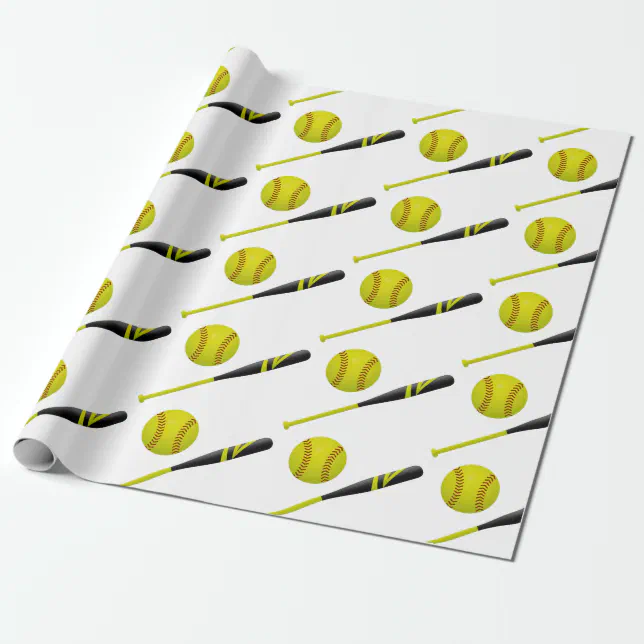 Simple Yellow Softball Pattern Wrapping Paper | Zazzle