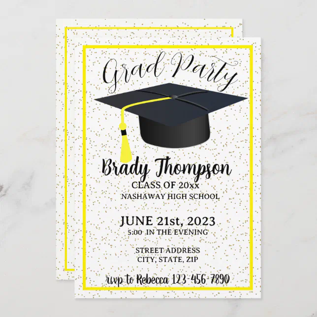 Simple Yellow Two Photo Graduation Party Invitation | Zazzle