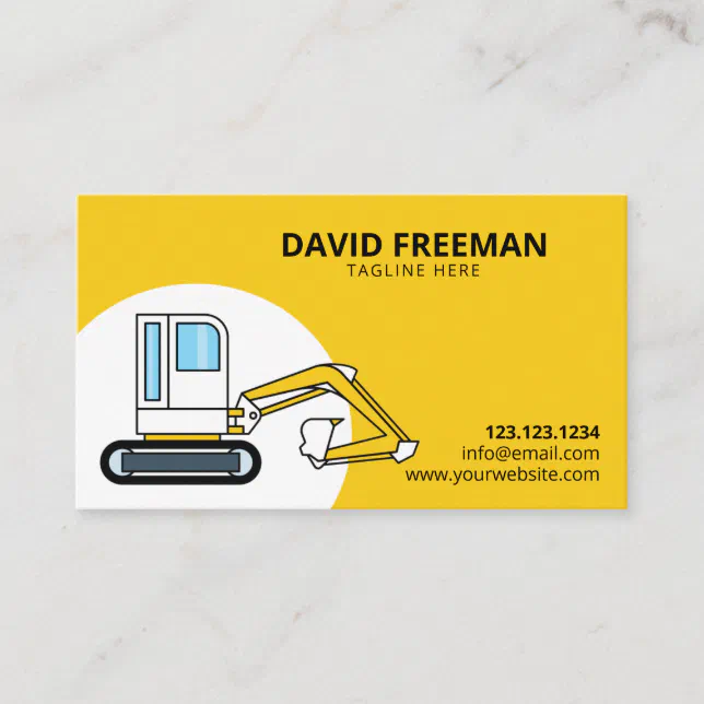 Simple Yellow & White Excavator Construction Business Card | Zazzle