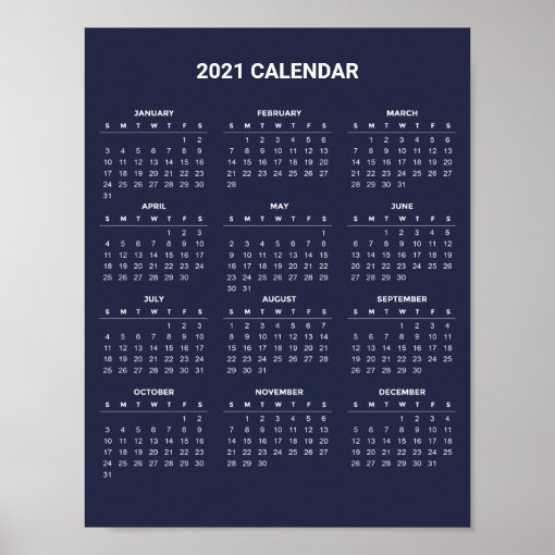Simple Yet Elegant 2021 Calendar | Poster | Zazzle