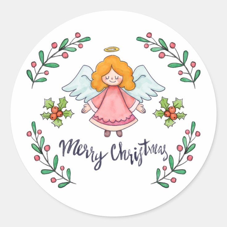 Simple yet Lovely Christmas Angel Sticker Seal | Zazzle
