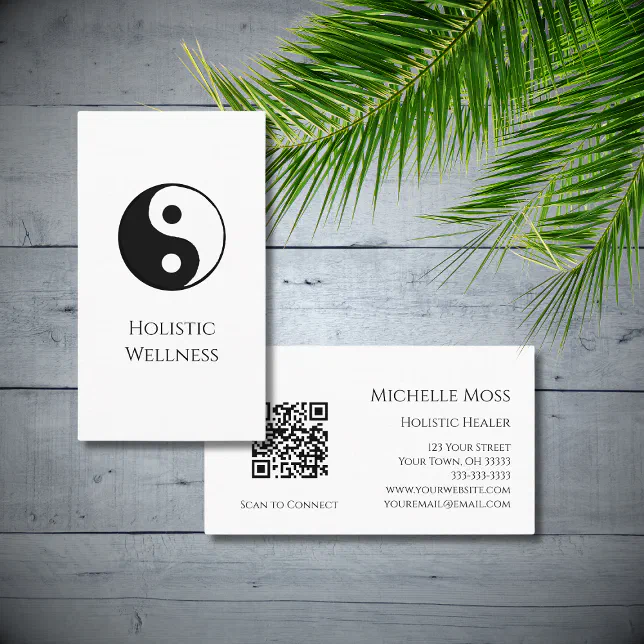 Simple Yin Yang Symbol QR code Holistic Wellness Business Card | Zazzle