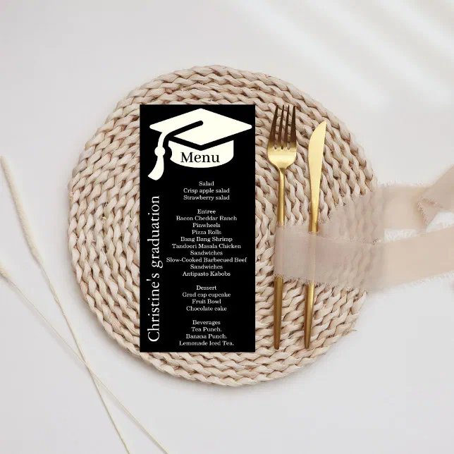 Simpleblack & white Graduation party dinner menu | Zazzle