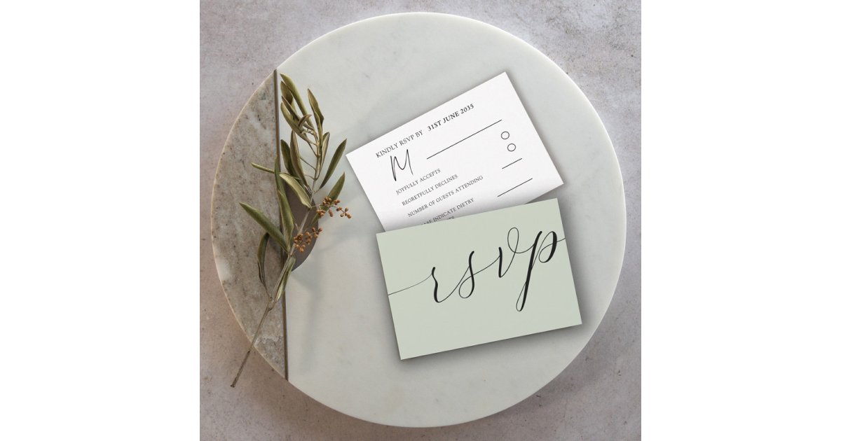 SimpleSage Green Calligraphy Wedding RSVP | Zazzle