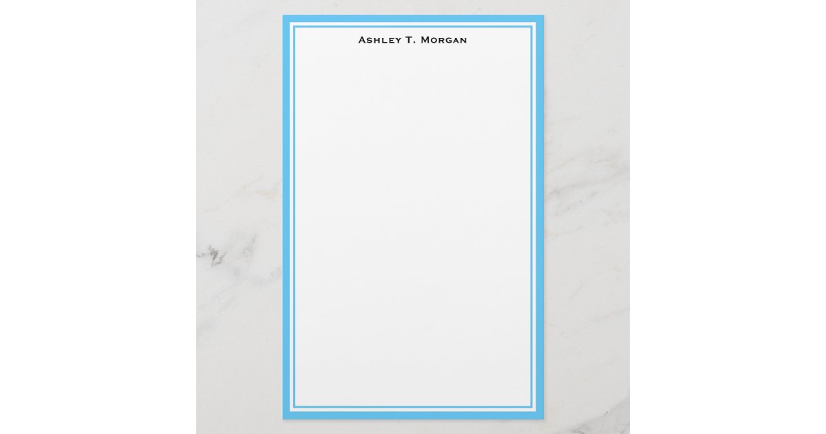 Simplicity DIY Frame White Personalized Sky Blue Stationery | Zazzle