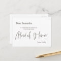 Simplistic Stylish Script Maid of Honor Request Postcard | Zazzle