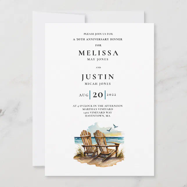 Simplistic wedding anniversary beach chair invitation | Zazzle