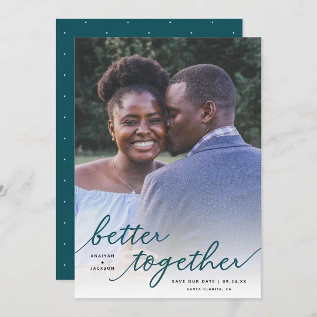 Simply Better Together Script Full Photo | Teal Save The Date | Zazzle