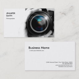 Simply Black and White Photographer Camera Lens Business Card | Zazzle