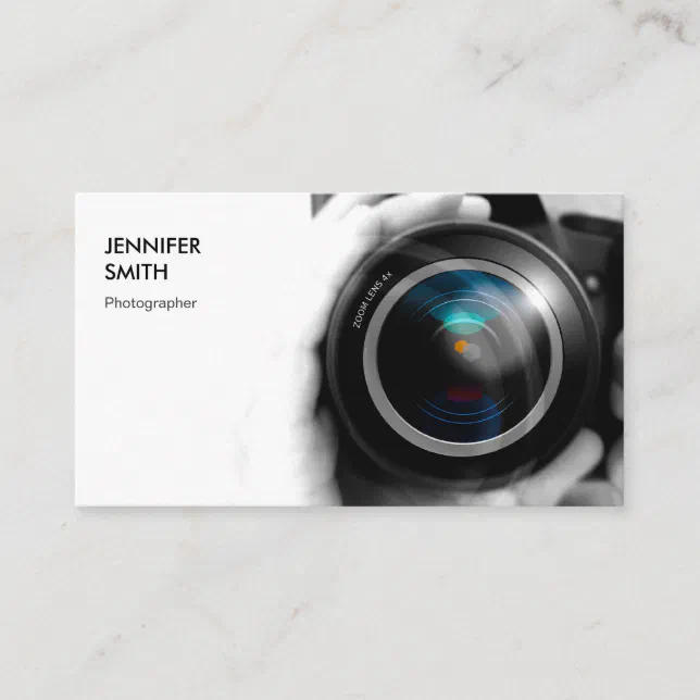Simply Black and White Photographer Camera Lens Business Card | Zazzle