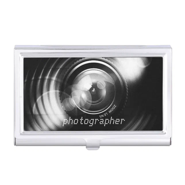 Simply Black and White Photographer Camera Lens Business Card Holder ...