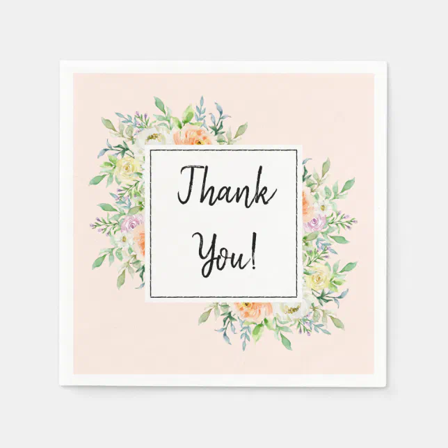 Simply Chic Floral Thank You Favor Napkins | Zazzle