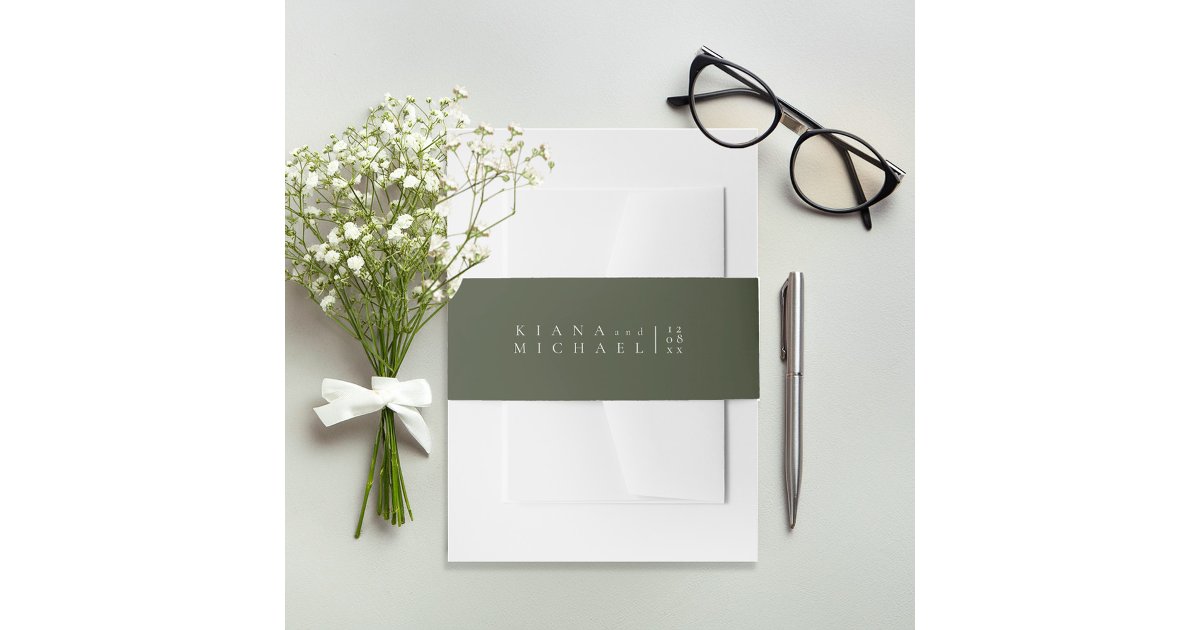 Simply Chic Wedding Moss Green ID1046 Invitation Belly Band | Zazzle