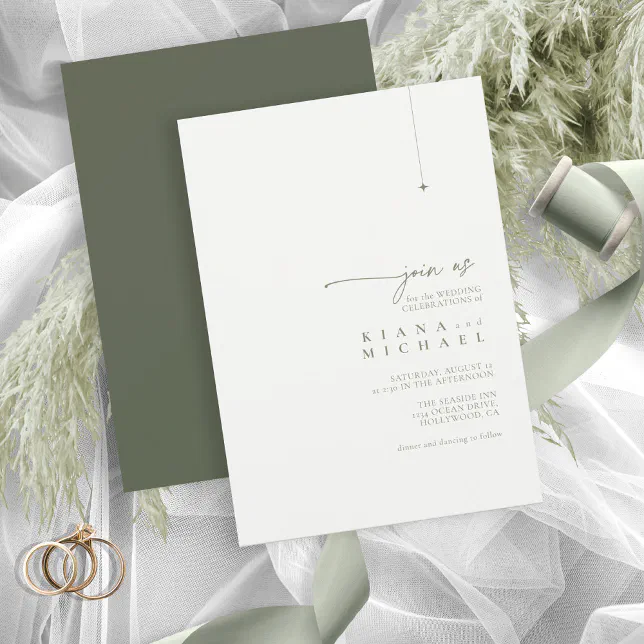 Simply Chic Wedding Pearl/Moss Green ID1046 Invitation | Zazzle