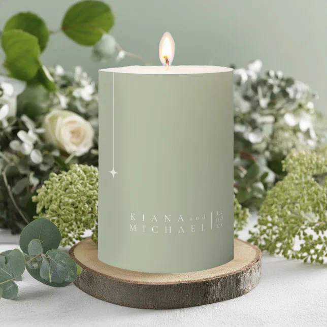 Simply Chic Wedding Sage Green ID1046 Pillar Candle | Zazzle