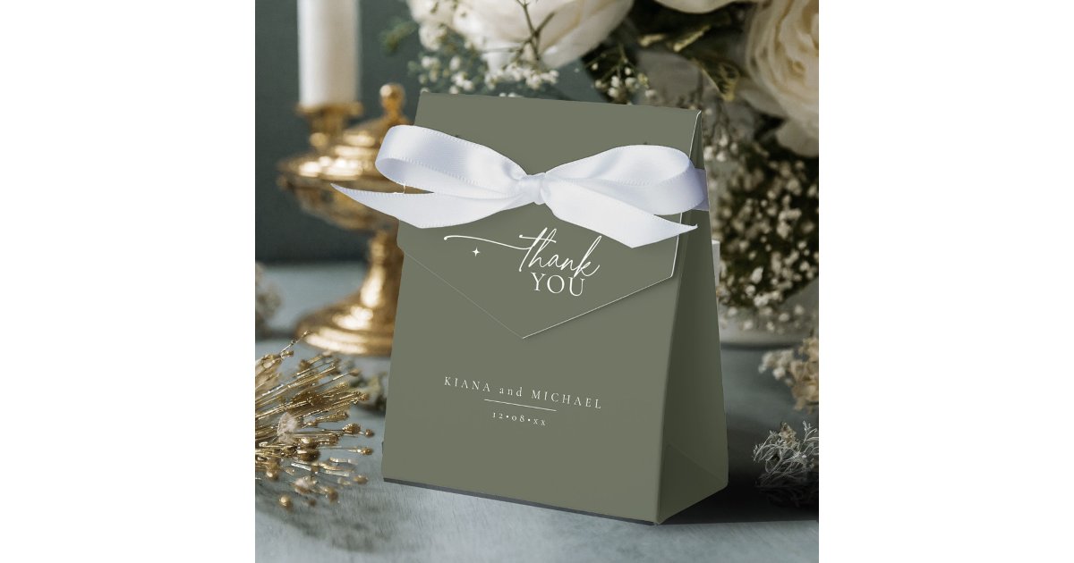 Simply Chic Wedding Thank You Moss Green ID1046 Favor Boxes | Zazzle