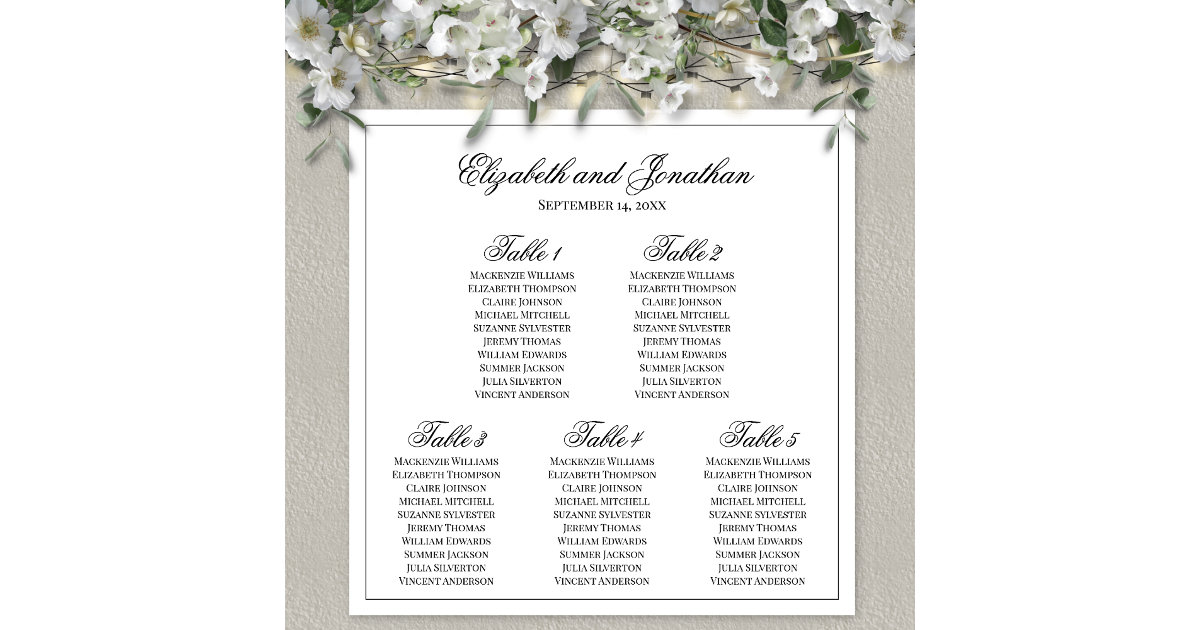 Simply Elegant 5 Table Wedding Seating Chart | Zazzle