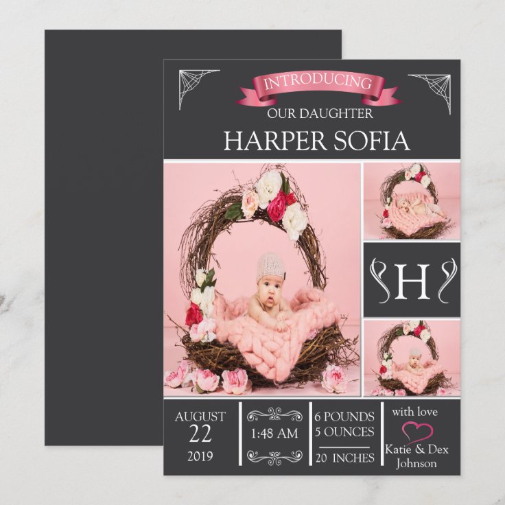 Simply Elegant Baby Girl Birth Announcement | Zazzle