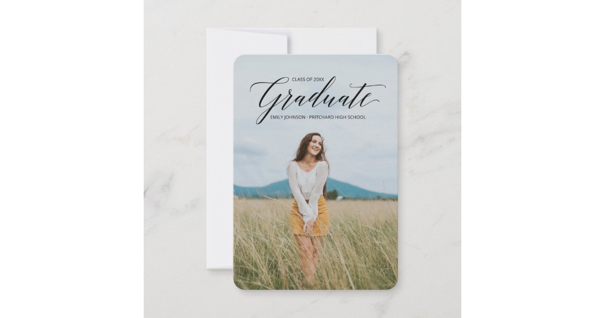 Simply Elegant Calligraphy Graduation Announcement | Zazzle